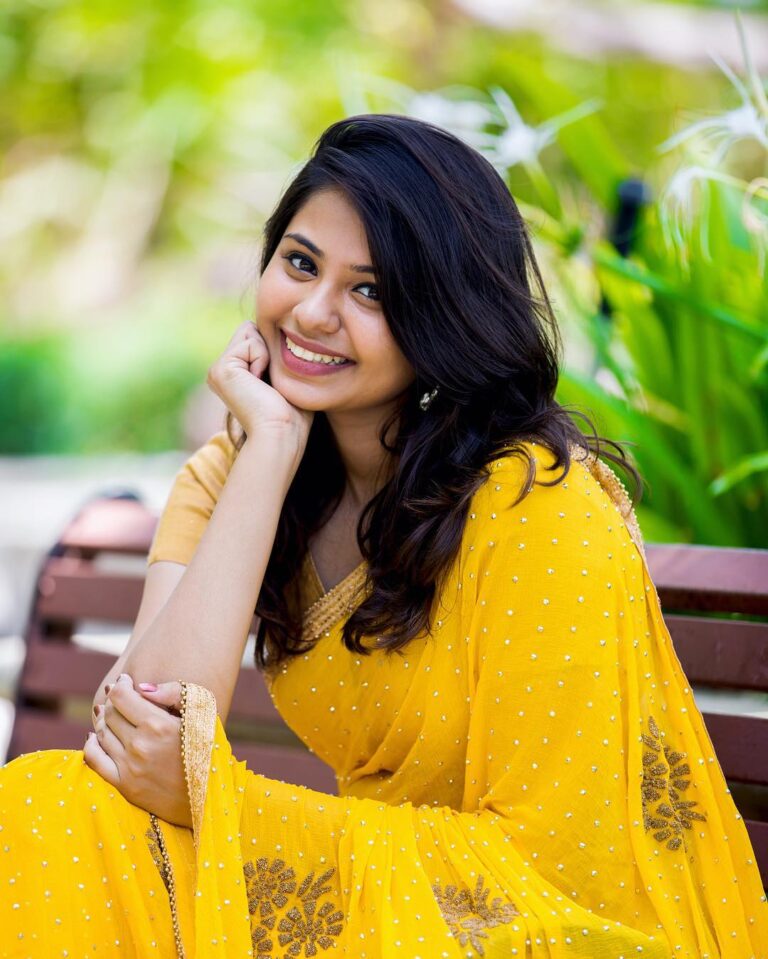 Monica Chinnakotla in yellow saree photos - South Indian Actress