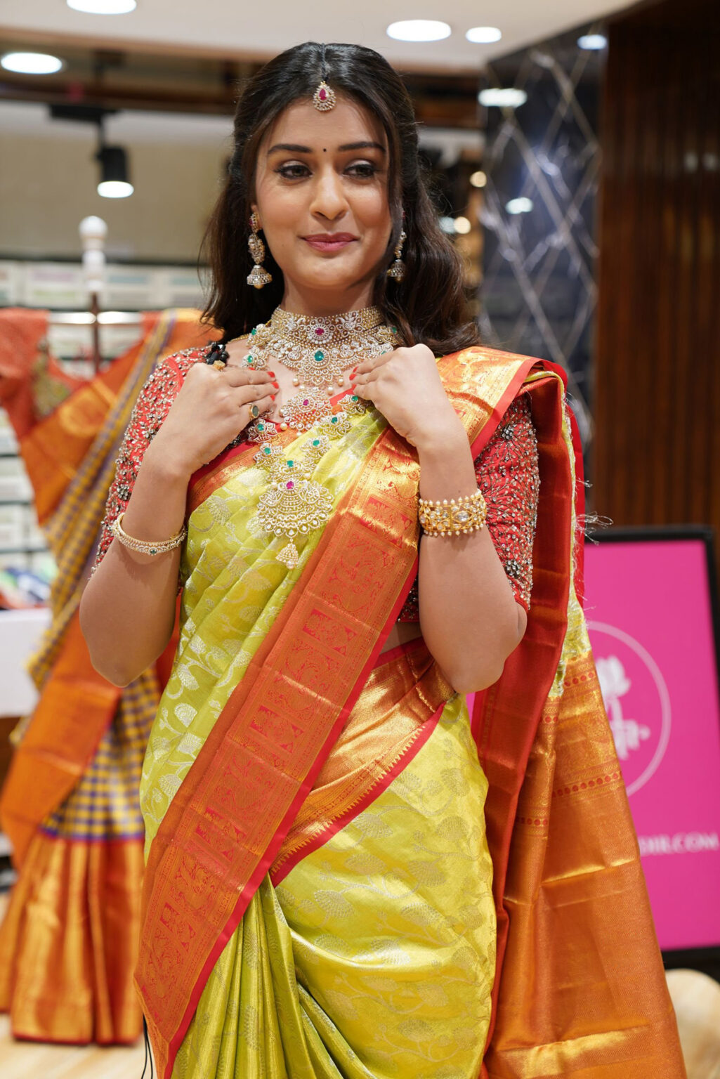 Payal Rajput in Kanchipuram silk saree still at Brand Mandir