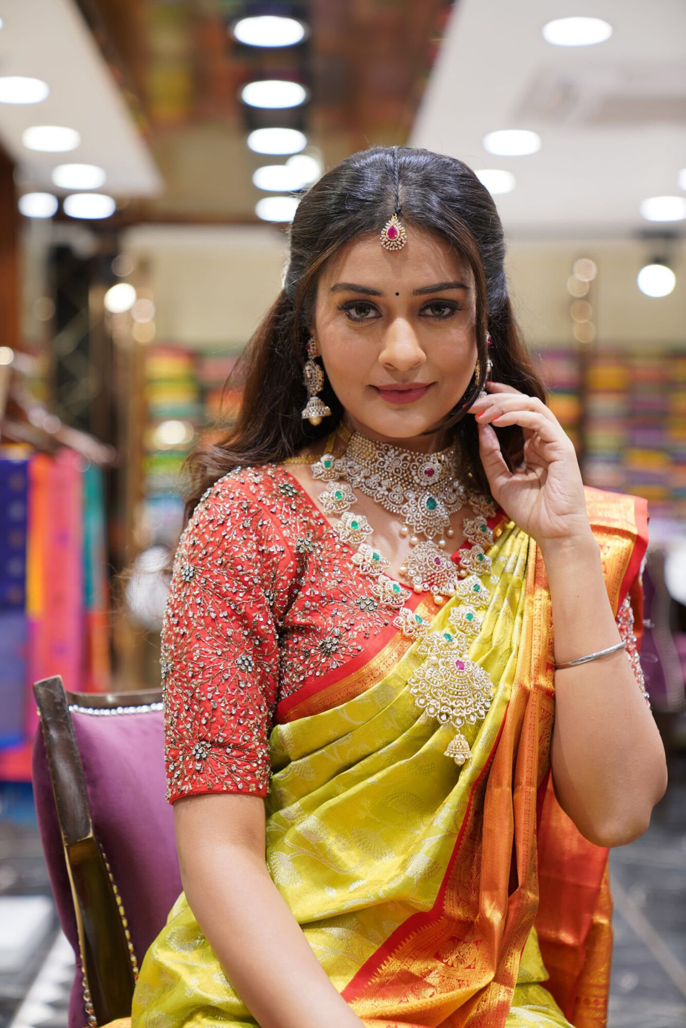Payal Rajput in Kanchipuram silk saree stills at Brand Mandir