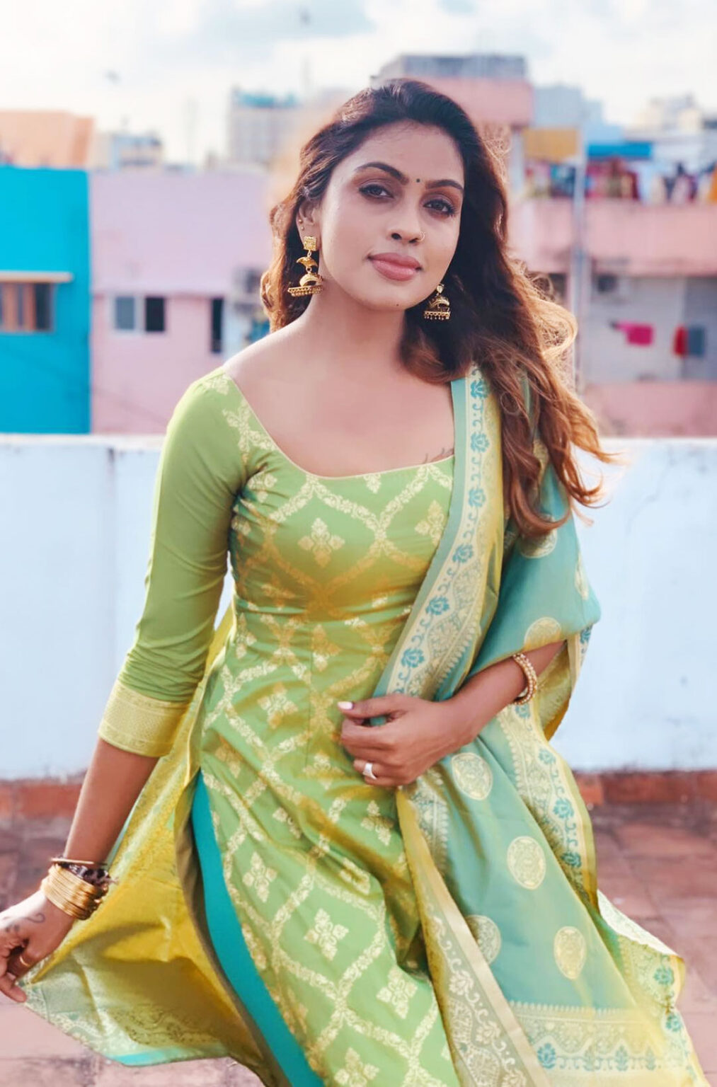 Sri Nikha hot stills in green salwar - South Indian Actress