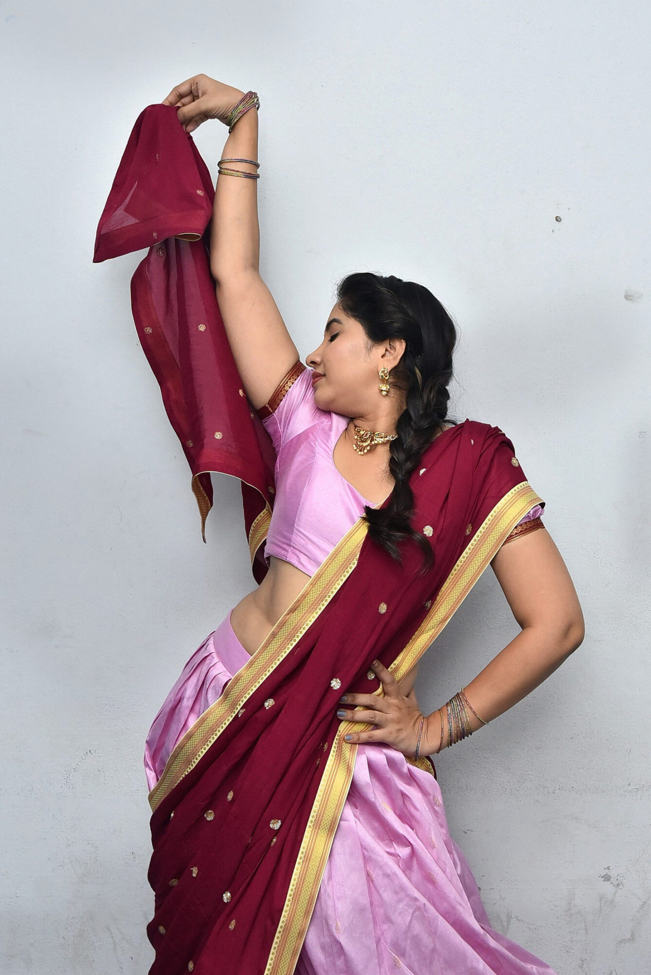 Anchor Indu hot stills in half saree - South Indian Actress