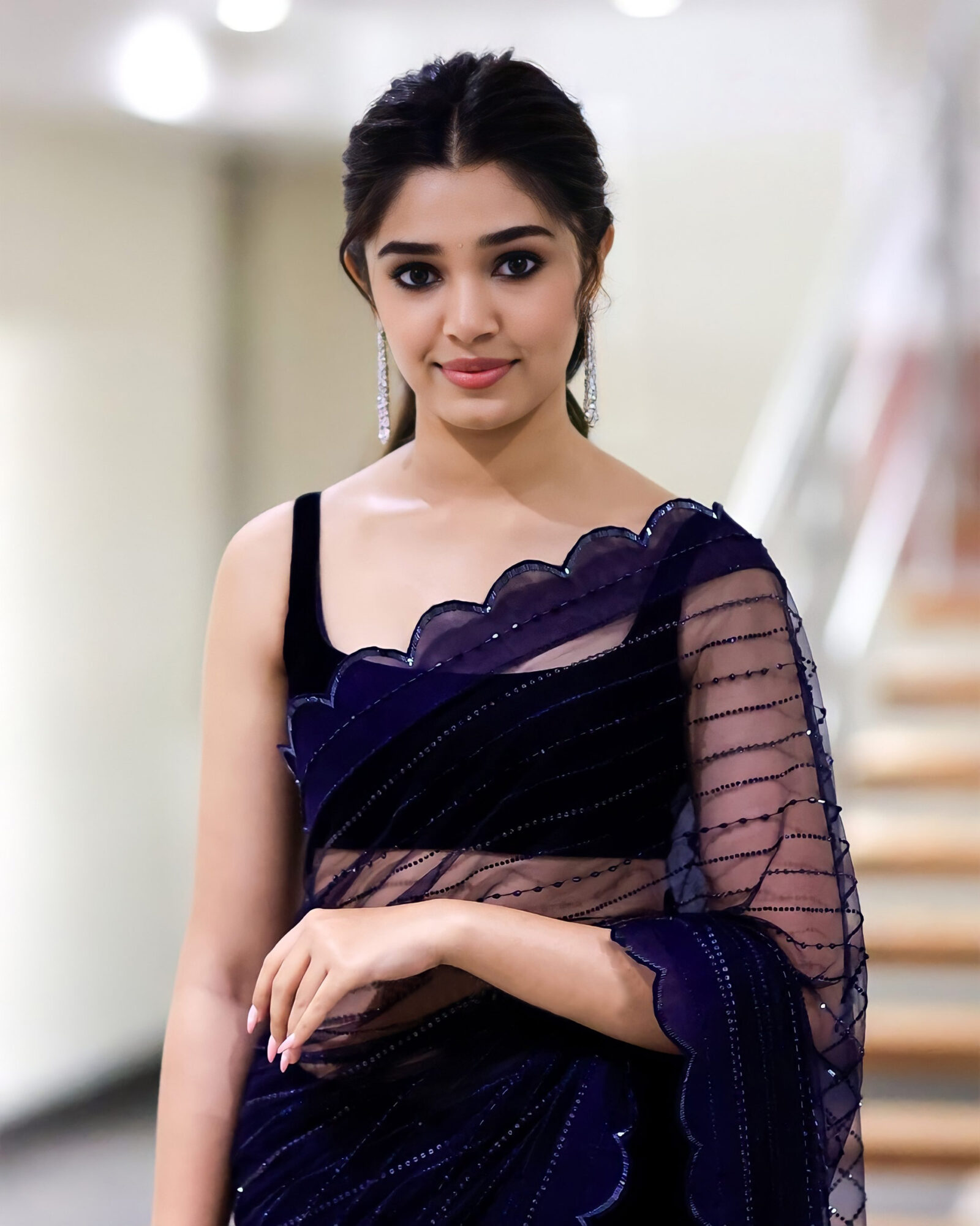Krithi Shetty in saree at Macherla Niyojakavargam Pre Release