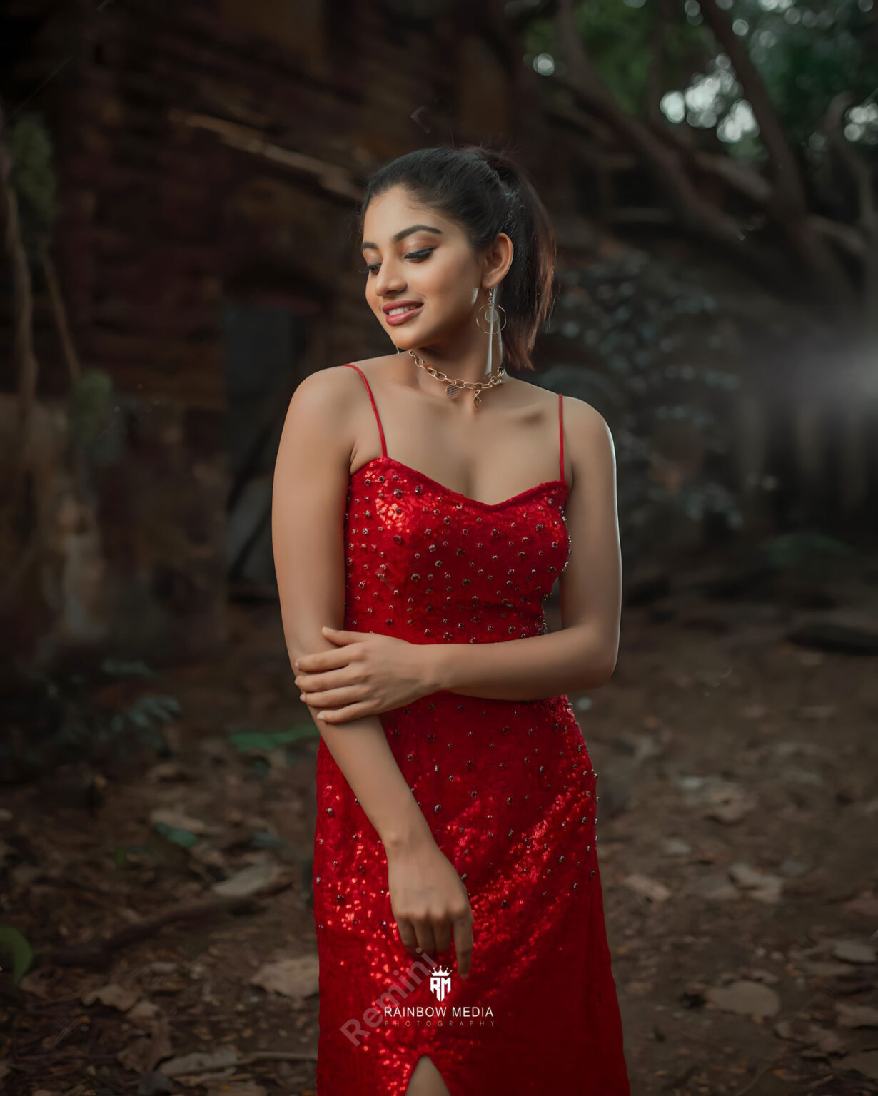 Ann Sindhu stills in red split cocktail dress - South Indian Actress