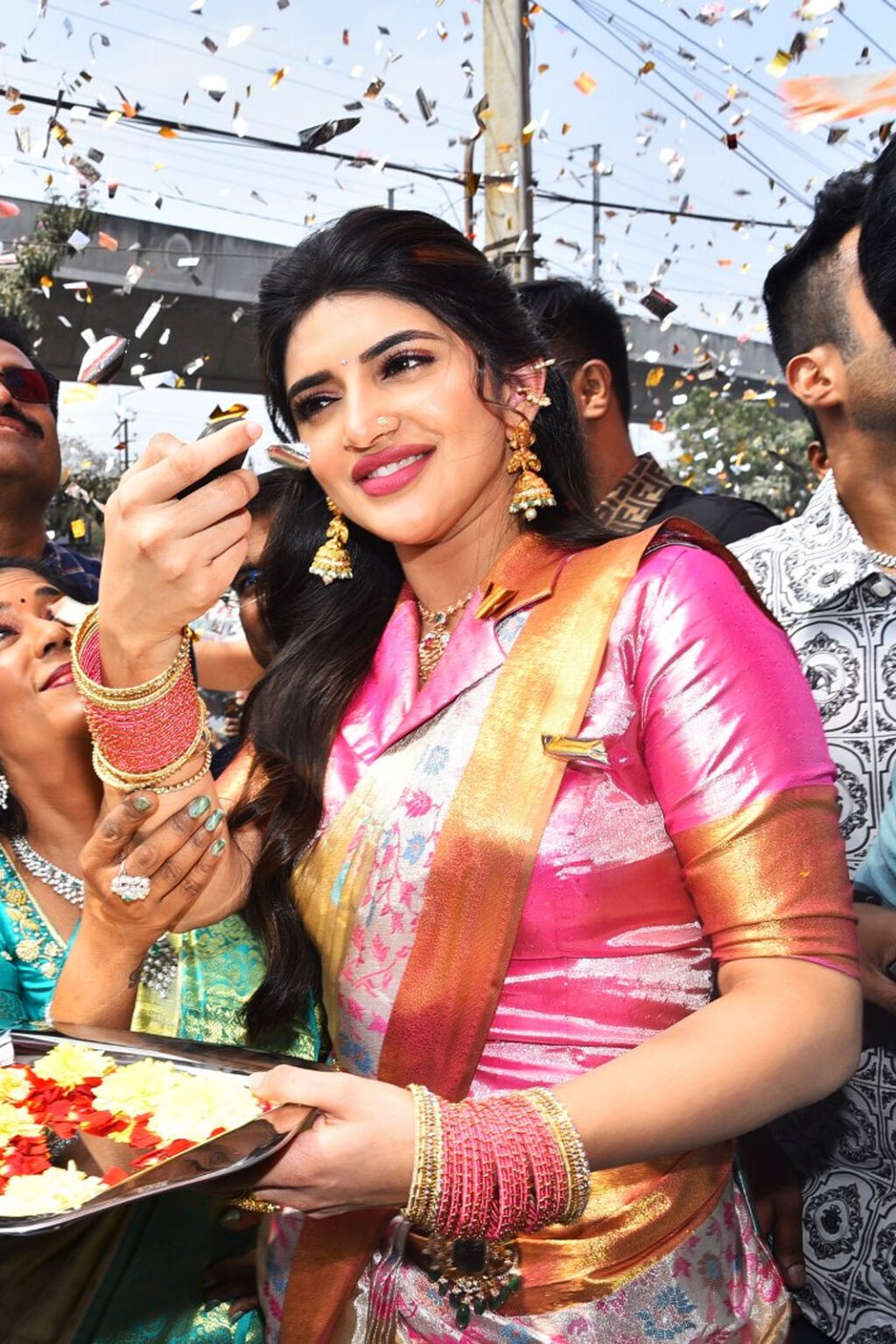 Sreeleela in saree stills at CMR Family Mall launch - South Indian Actress
