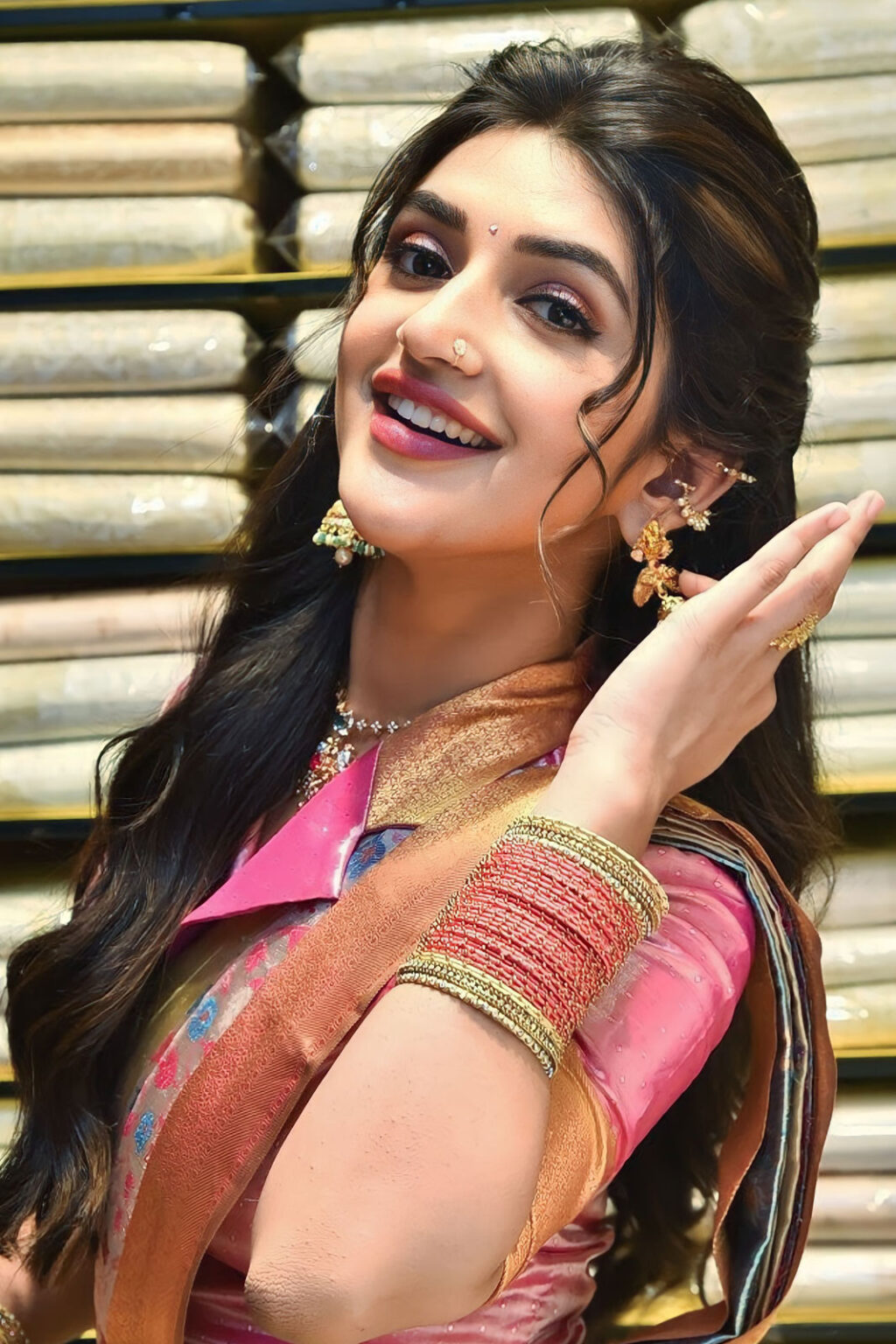 Sreeleela in saree stills at CMR Family Mall launch - South Indian Actress