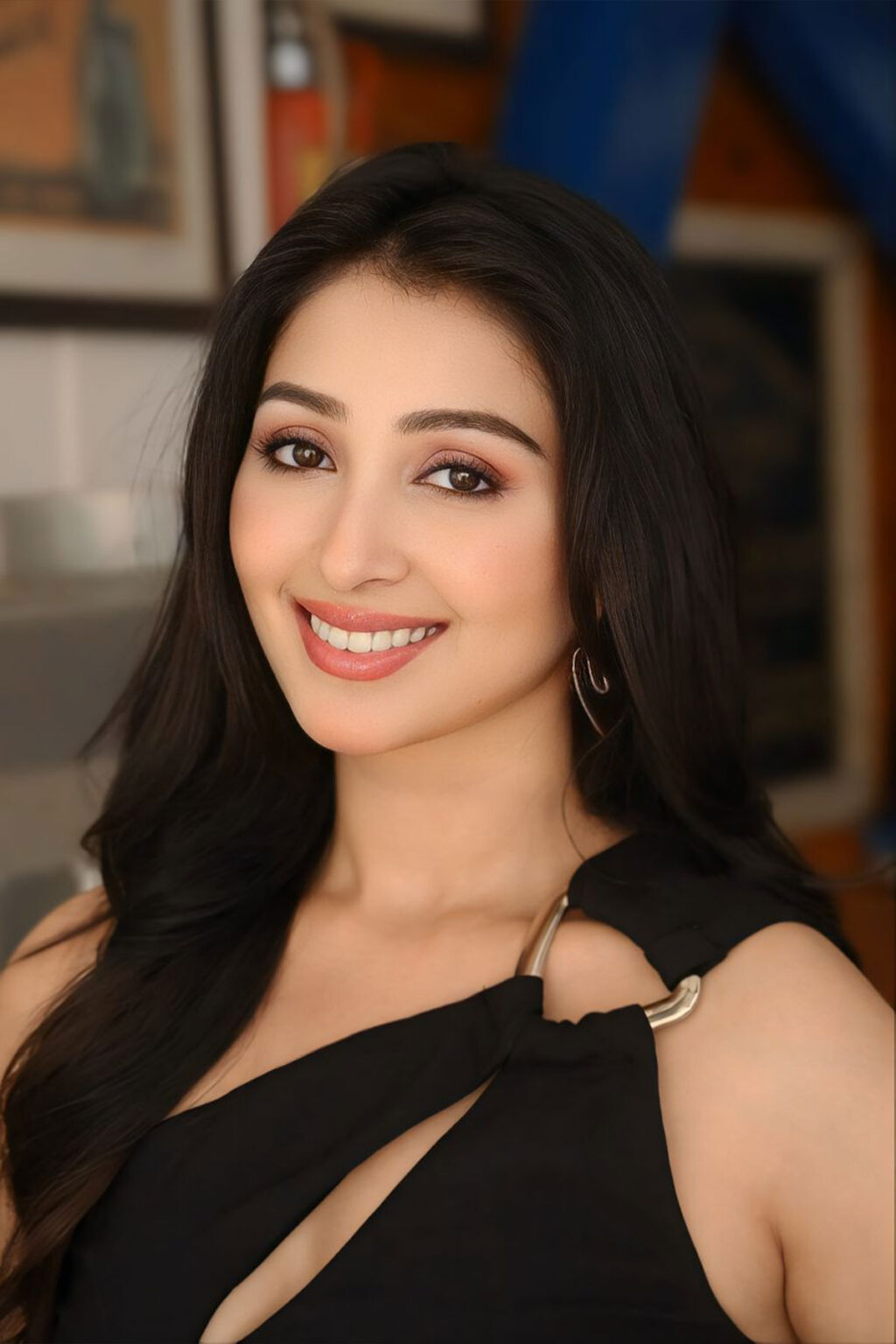 Sahiba Bhasin's Chic Black Dress at Average Student Nani Interview ...