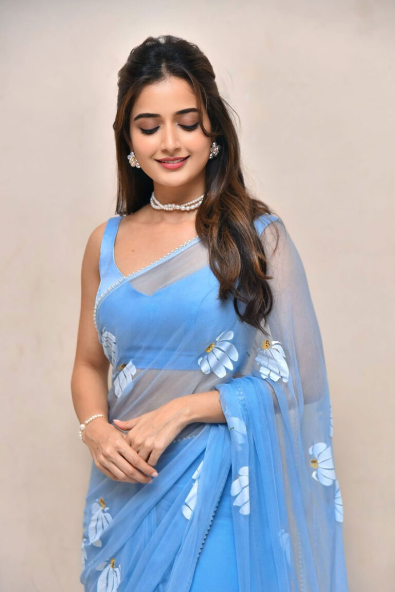 Ashika Ranganath in saree stills at Miss You movie trailer launch ...