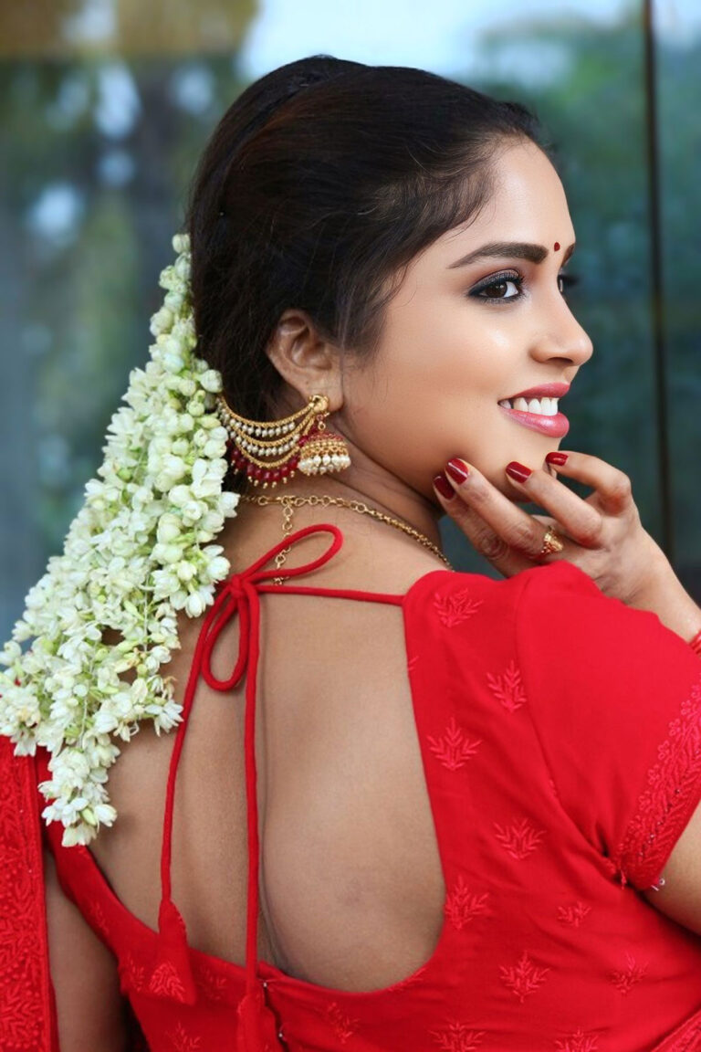 Karunya Chowdary Stuns in Red Saree at Erracheera Trailer Launch ...
