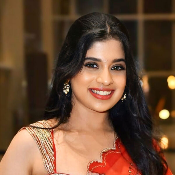 Aishwarya Hollakal in Orangish Red Pen Kalamkari Saree at Movie Event